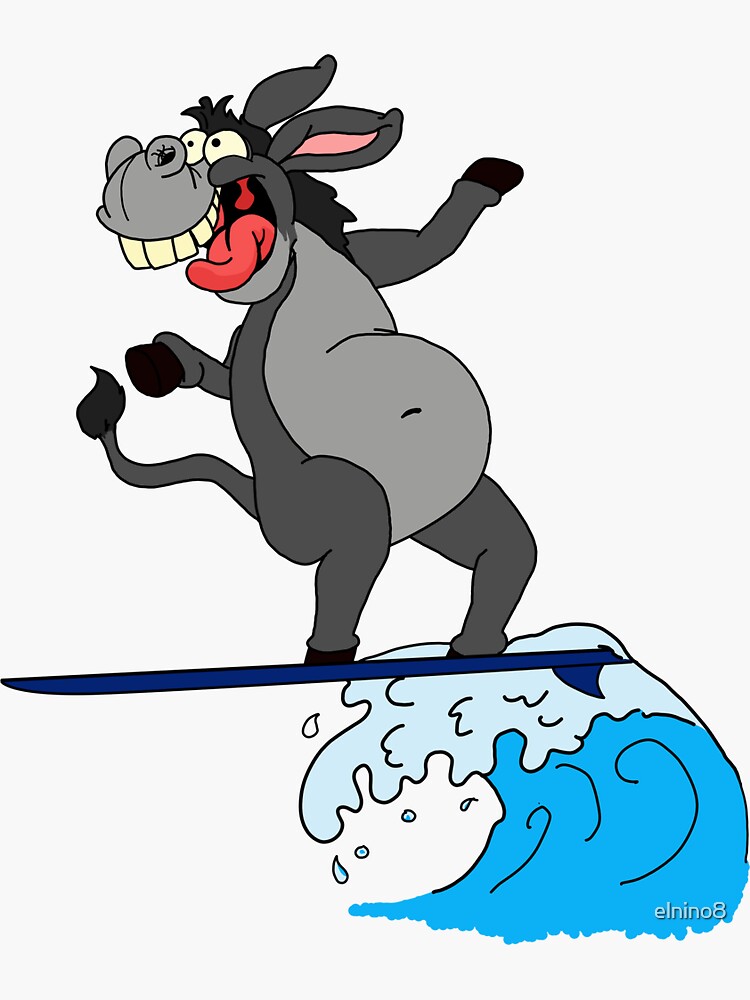 "surfing Donkey with Funny Face Gift idea for Donkeys & Horses" Sticker ...