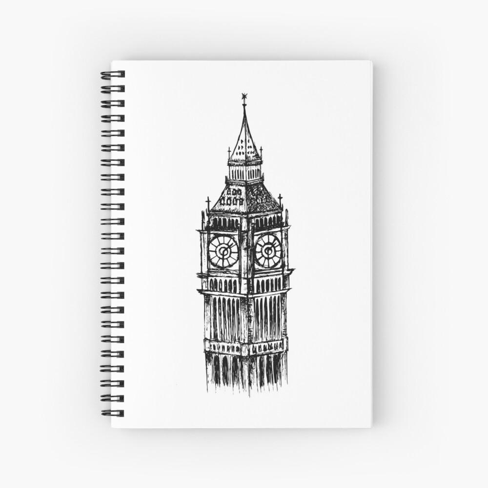 "Big Ben Ink Sketch - London" Spiral Notebook for Sale by Night-Sky-Art ...