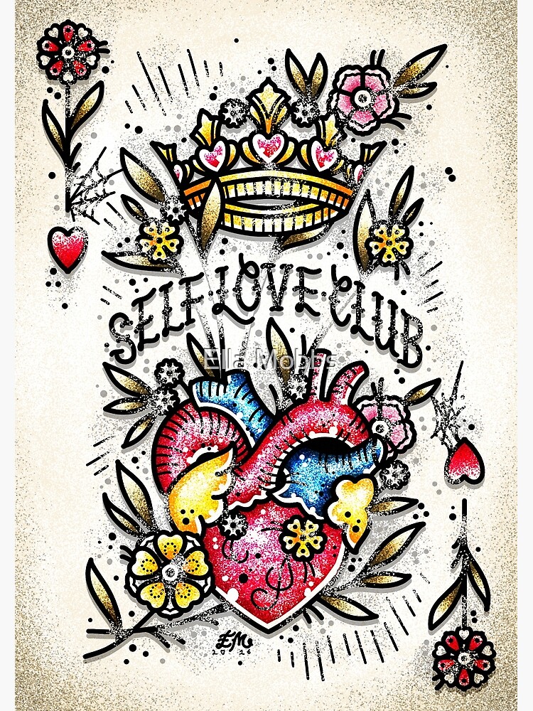 "Self Love Club Anatomical Hearts with Crown Cute Traditional Tattoo ...