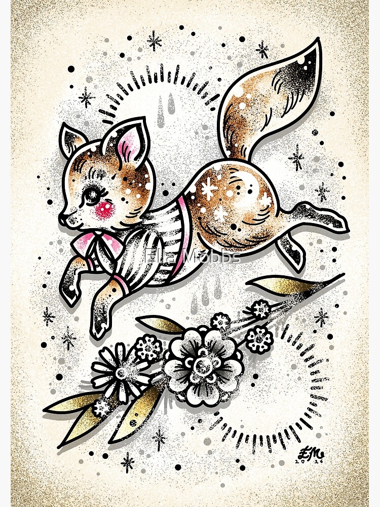 "Leap and Flourish Fox with Flowers Cute Traditional Tattoo Flash ...