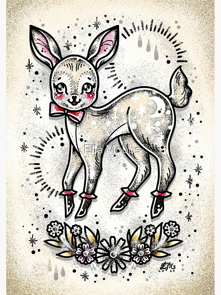 "Darling Deer Vintage Style Cute Traditional Tattoo Flash" Art Print by ...