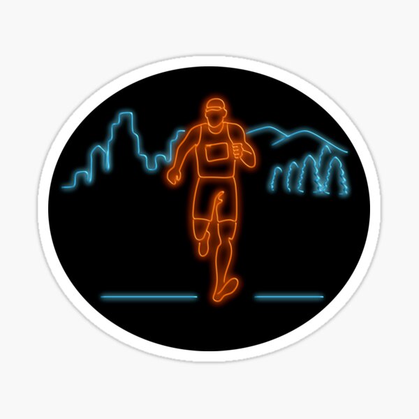 "Marathon Runner Running Oval Neon Sign" Sticker for Sale by patrimonio ...