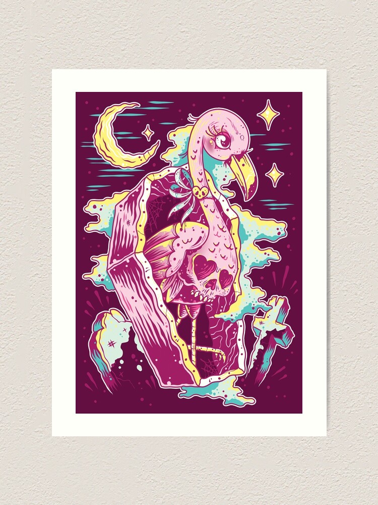 "Horror Flamingo Skull Coffin Traditional Tattoo Flash" Art Print by ...
