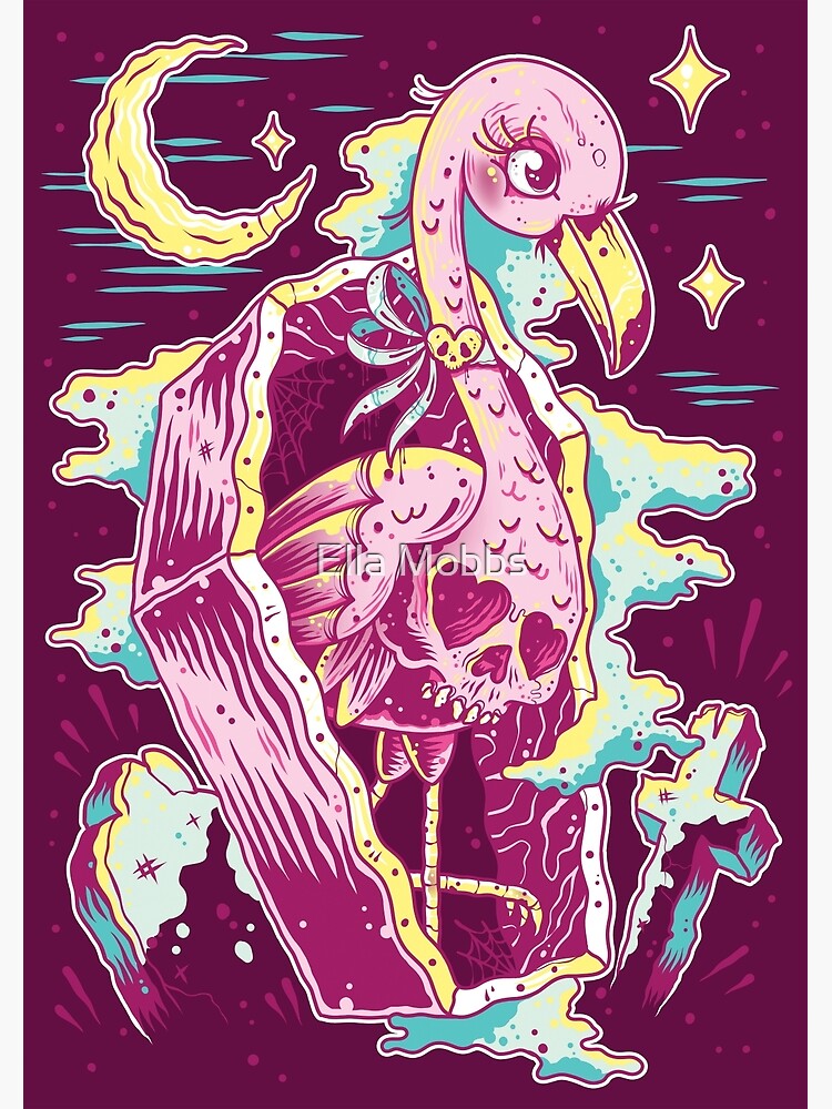 "Horror Flamingo Skull Coffin Traditional Tattoo Flash" Art Print for ...