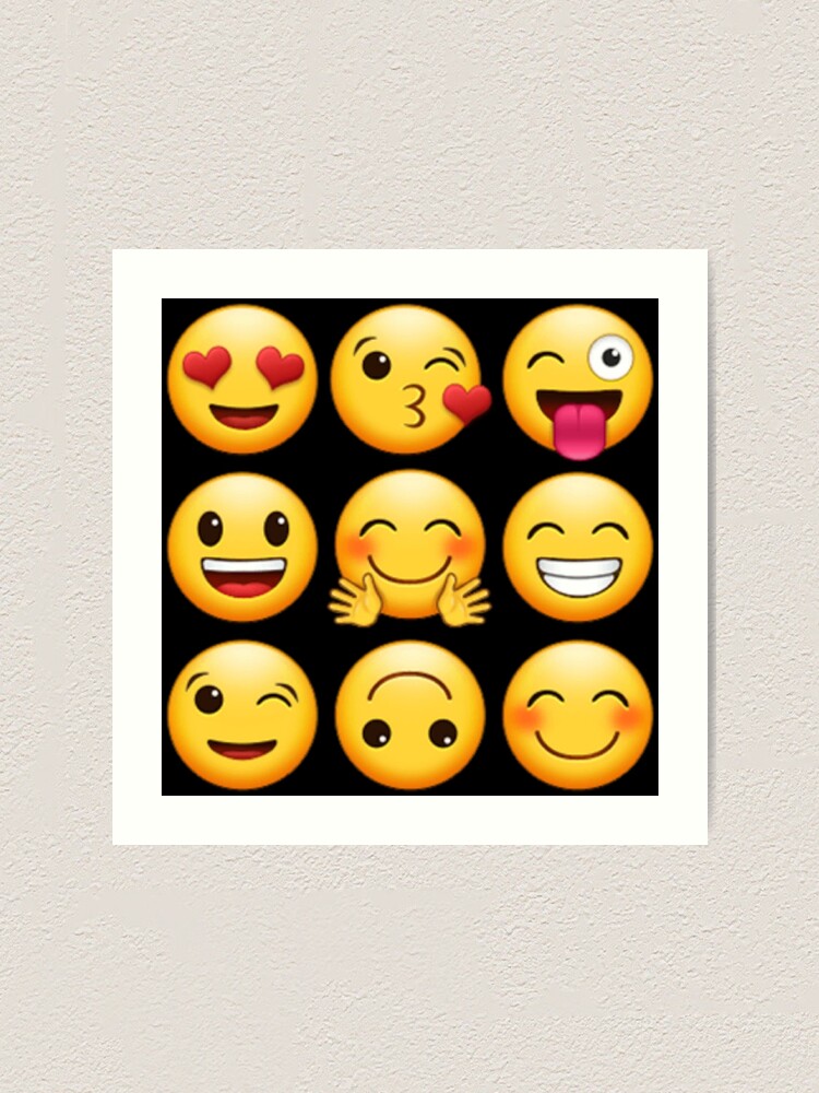 "Emojis: love, wink, hug, smile, flirt, upside down, grin" Art Print ...
