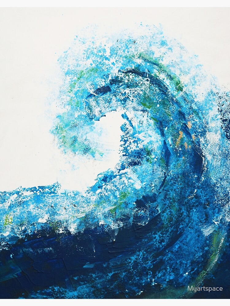 "Surf wave Ocean art, dark blue ocean painting, abstract wave motion ...