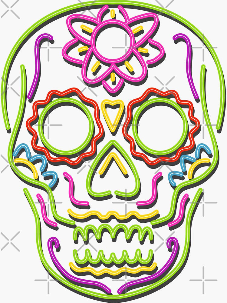 "Sugar Skull Neon Sign" Sticker for Sale by patrimonio | Redbubble