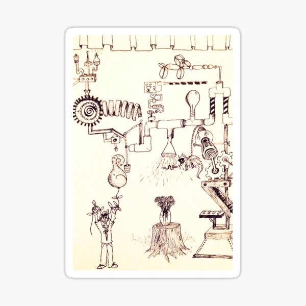 "Rube goldberg doodle" Sticker for Sale by baslmc | Redbubble