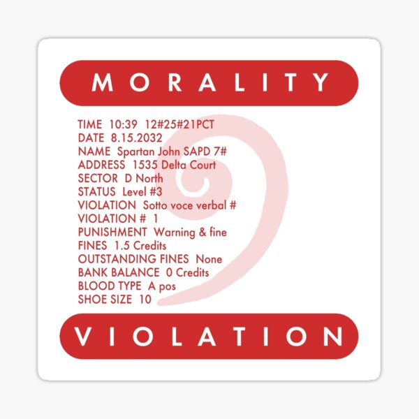 "Morality Violation Notice!" Sticker for Sale by LordNeckbeard | Redbubble