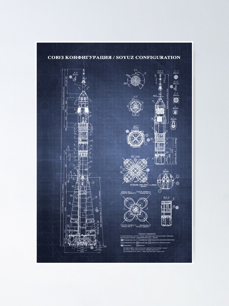 "Soyuz Blueprint in High Resolution (dark blue)" Poster for Sale by ...