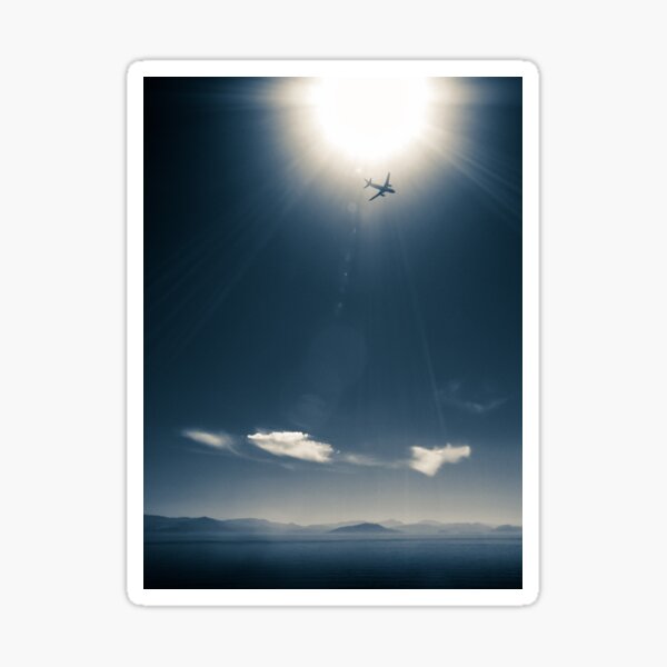 "Airplane, sun and sea with mountains" Sticker by cannedmoods | Redbubble