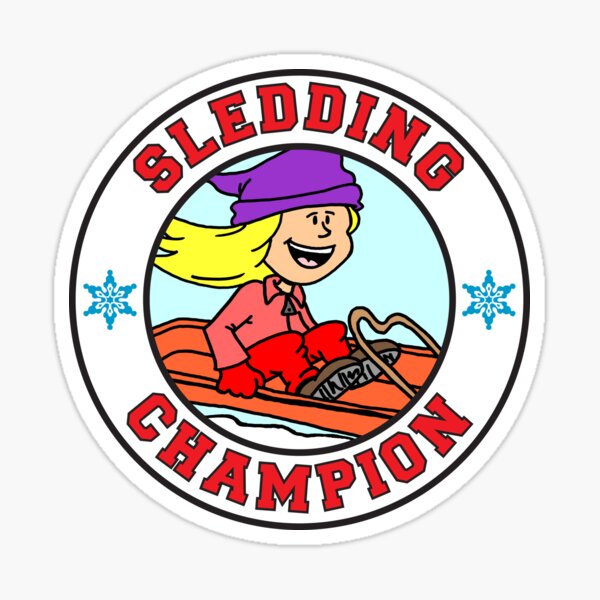 "Sledding Champion Cartoon Girl On Sled" Sticker by jaycartoonist ...
