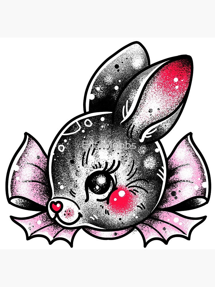 "Vintage Style Bunny Bun Face Tattoo Flash" Photographic Print by ...