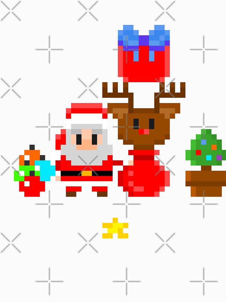 "Santa Claus and Rudolph the red nose reindeer with gifts retro 8-bit ...