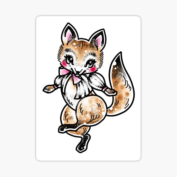"Dancing Fancy Fox Traditional Tattoo Flash" Sticker by ellamobbs ...