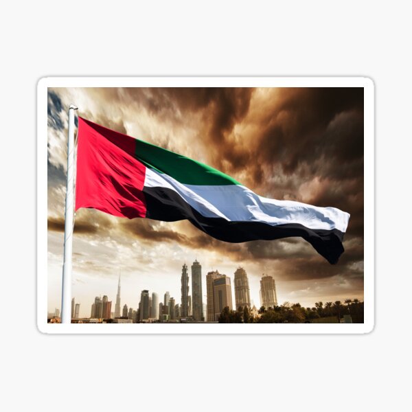 "Dubai skyline with uae flag" Sticker for Sale by franckreporter ...