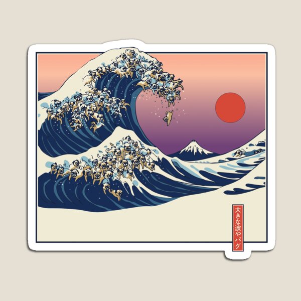 "The Great Wave of Pug" Magnet for Sale by Huebucket | Redbubble