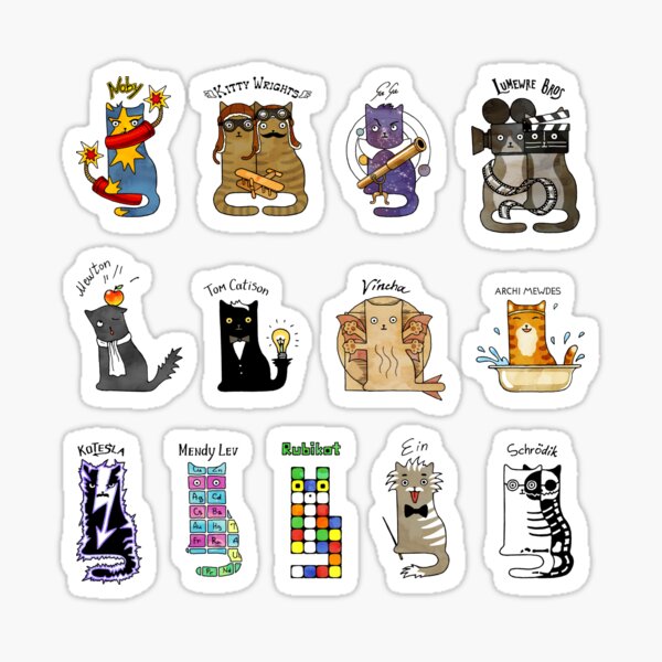 "Science cats. Schrödinger cat, da Vinci. Physics, mechanics. " Sticker ...