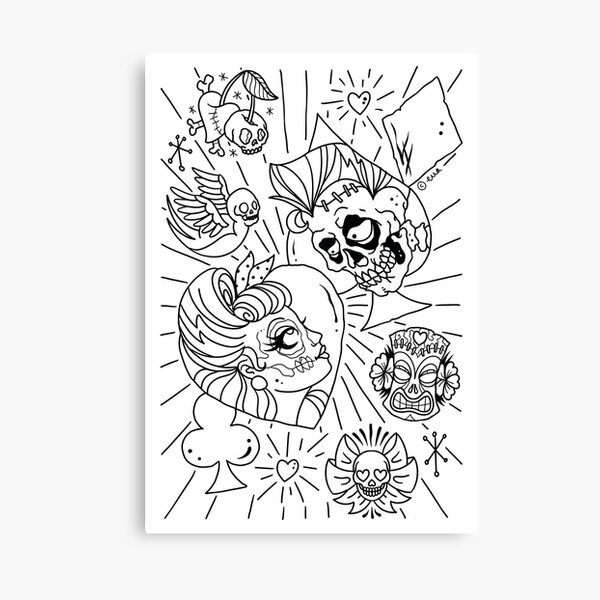 "Rockabilly Zombie Lovers Couple Cute Tattoo Flash" Canvas Print for ...