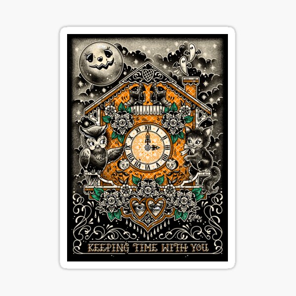 "Keeping Time Halloween Style Cuckoo Clock Cute Tattoo Flash" Sticker ...