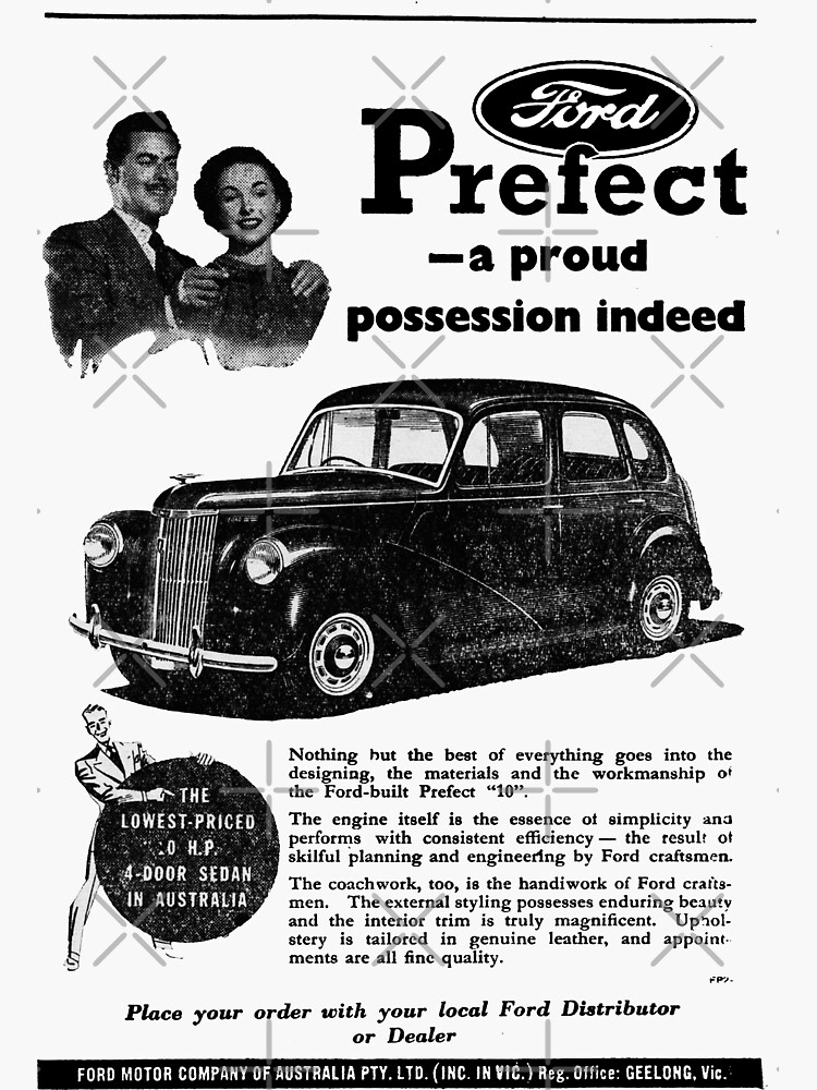 "FORD PREFECT" Sticker for Sale by ThrowbackMotors | Redbubble