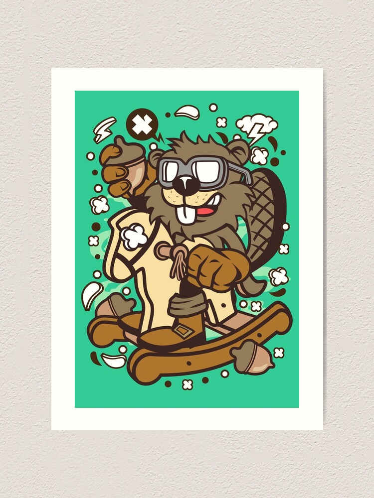 "Beaver Rocking Horse Riding Comic Cartoon" Art Print by DAShirt ...