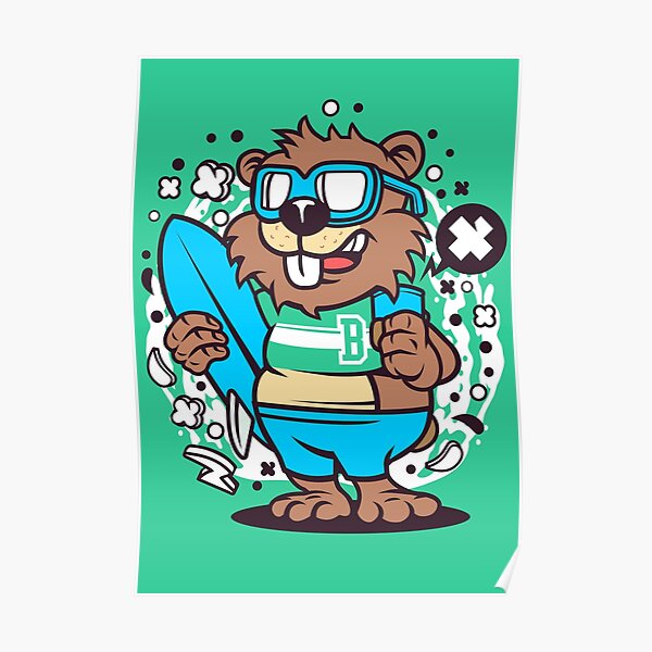 "Beaver Surfing Time Surfboard Cartoon " Poster by DAShirt | Redbubble