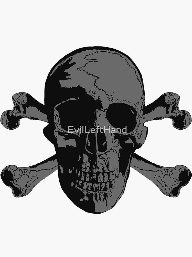 "Skull and cross bones Black and Grey" Sticker for Sale by EvilLeftHand ...