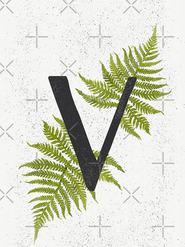 Lámina metálica «Monograma negro de la letra V con helecho verde ...