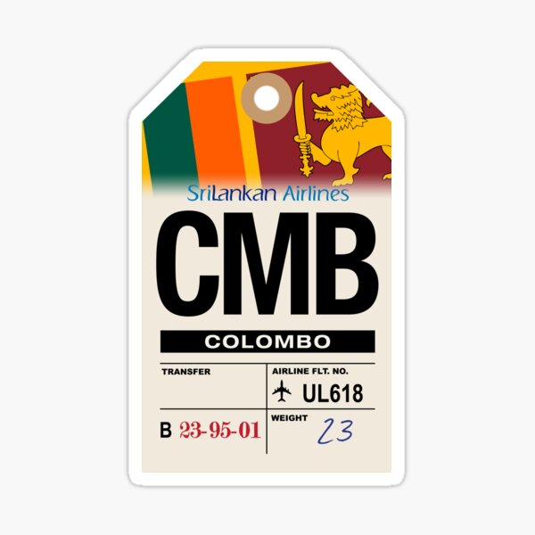 "Colombo (CMB) Sri Lanka Airline Luggage Tag" Sticker for Sale by ...