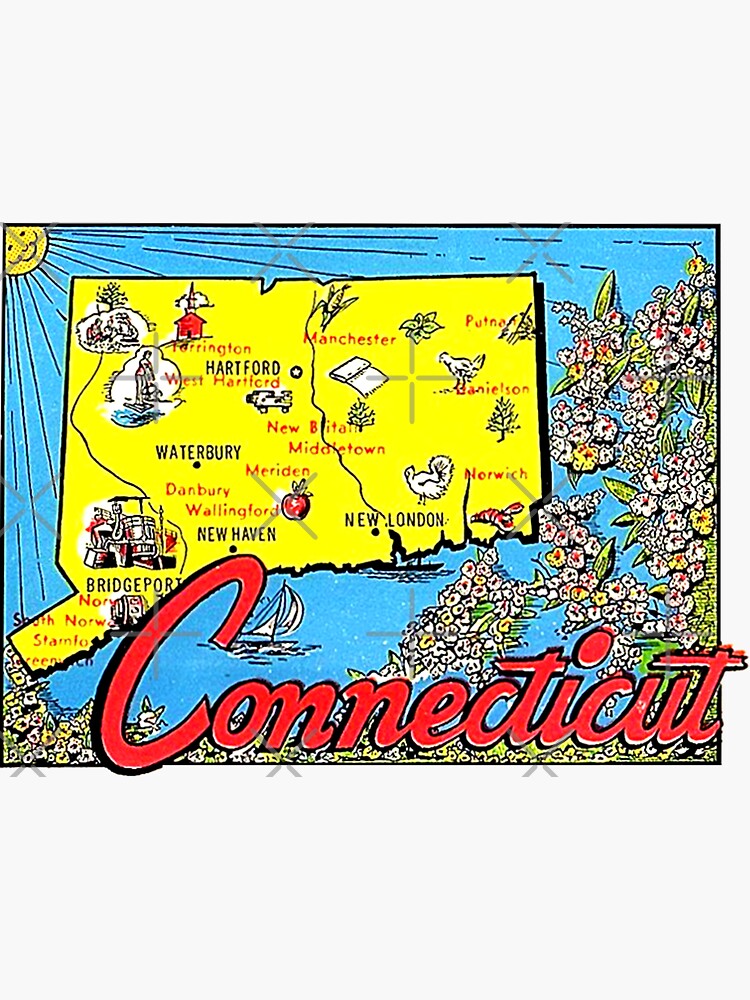 "Connecticut Animated Map Vintage Travel Decal" Sticker for Sale by ...