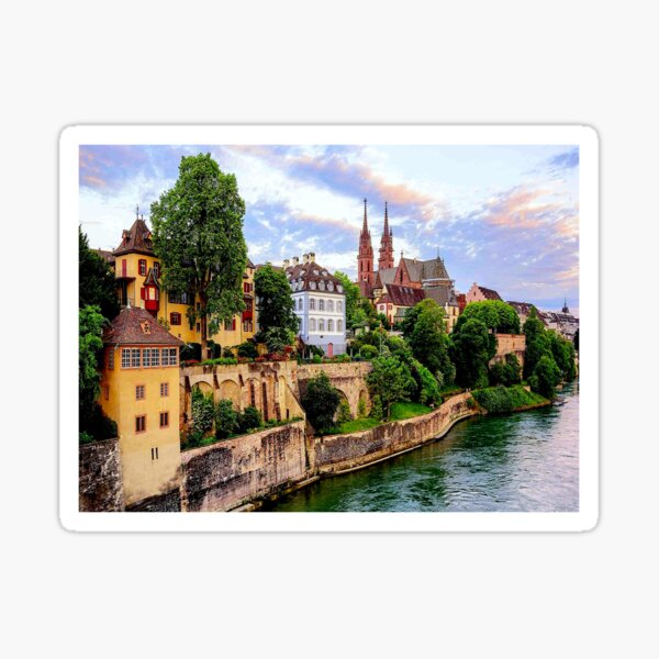 "RHINE RIVER : Vintage German Riverbank Landscape Print" Sticker for ...