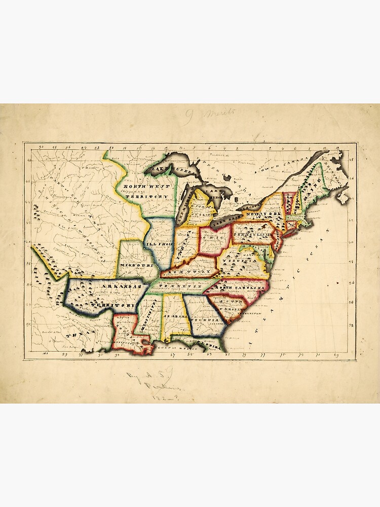 "Map of the United States (circa 1819-1824)" Art Board Print for Sale ...