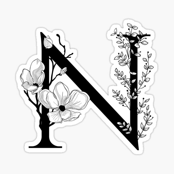 "Floral Letter N" Sticker for Sale by mariewagnerart | Redbubble