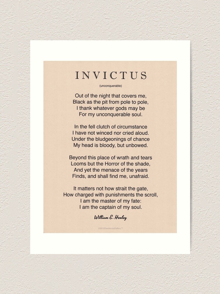 "Invictus Quote by William Henley Written in 1875" Art Print by ...