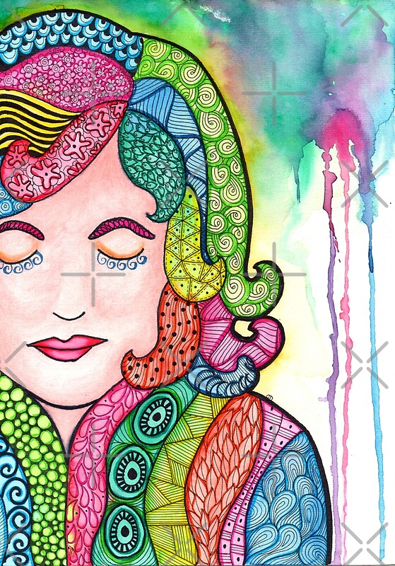 "Watercolor Doodle | Groovy Girl" by coloringiship | Redbubble