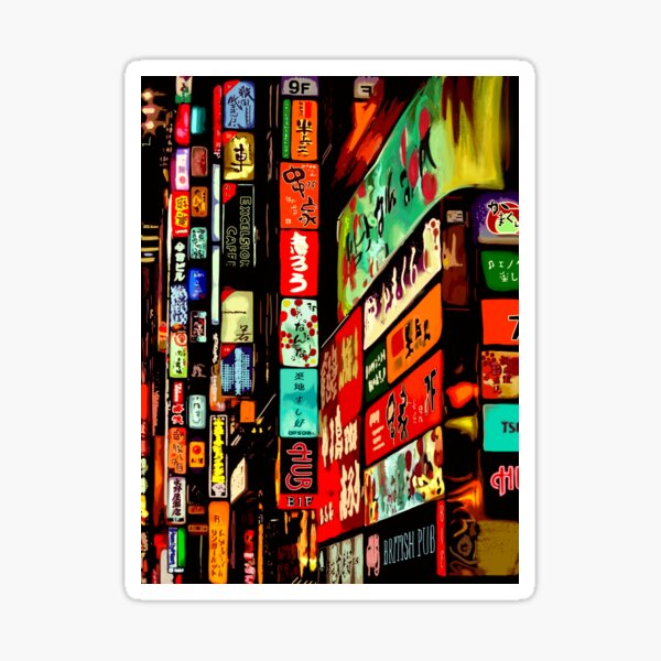 "Shinjuku nightlife neon in Tokyo" Sticker by MimieTrouvetou | Redbubble