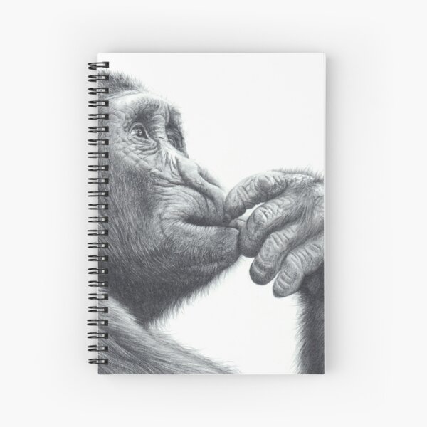 "Brainstorm, chimpanzee pencil drawing" Spiral Notebook for Sale by ...