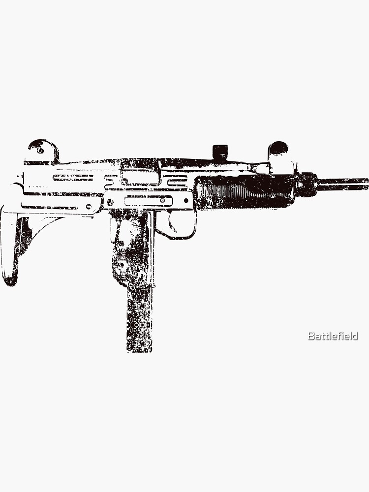 "Uzi 9MM Submachine Gun Machine Pistol Distressed Design" Sticker by ...