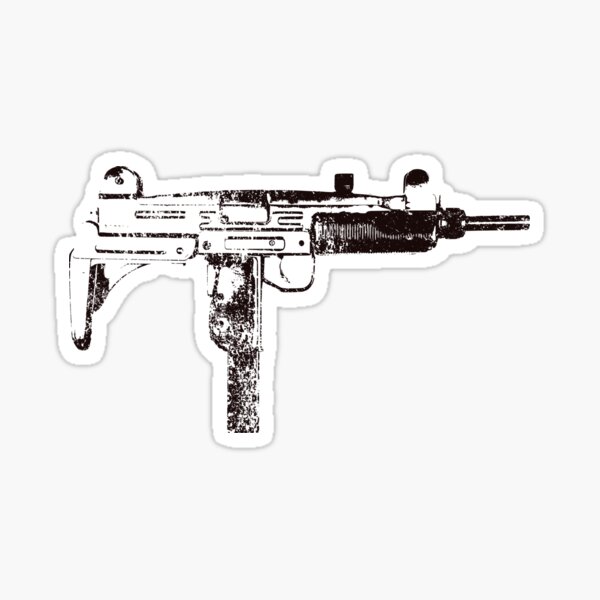 "Uzi 9MM Submachine Gun Machine Pistol Distressed Design" Sticker by ...