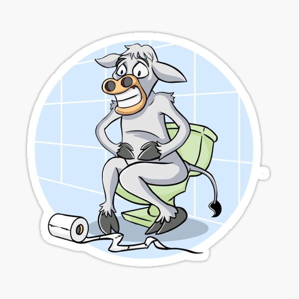 "Funny cow needs urgently to the toilet" Sticker for Sale by Daumenkeks ...