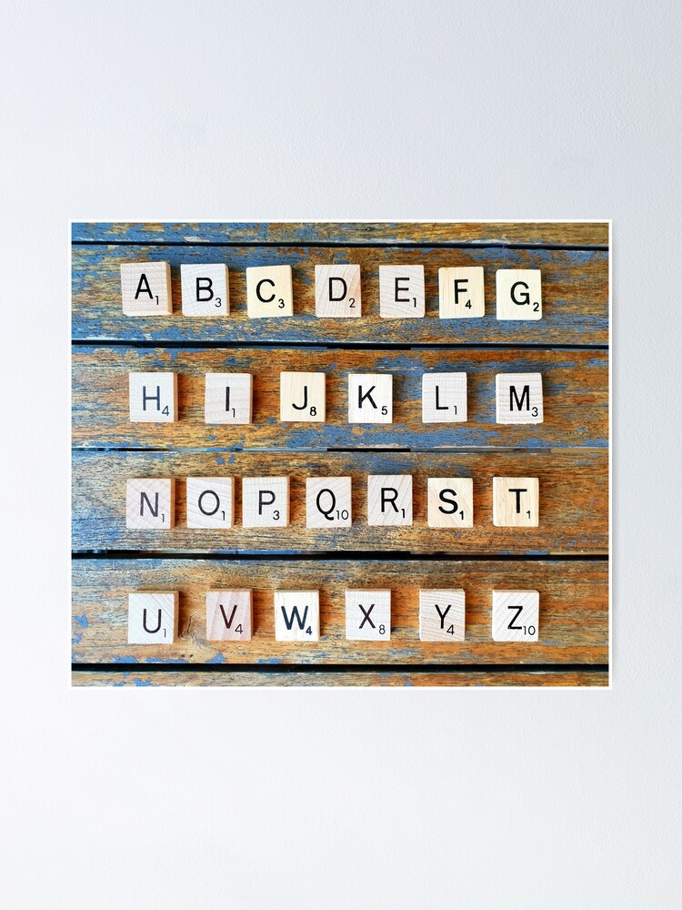 "Tiled alphabet on rustic weathered timber background" Poster by Bami ...