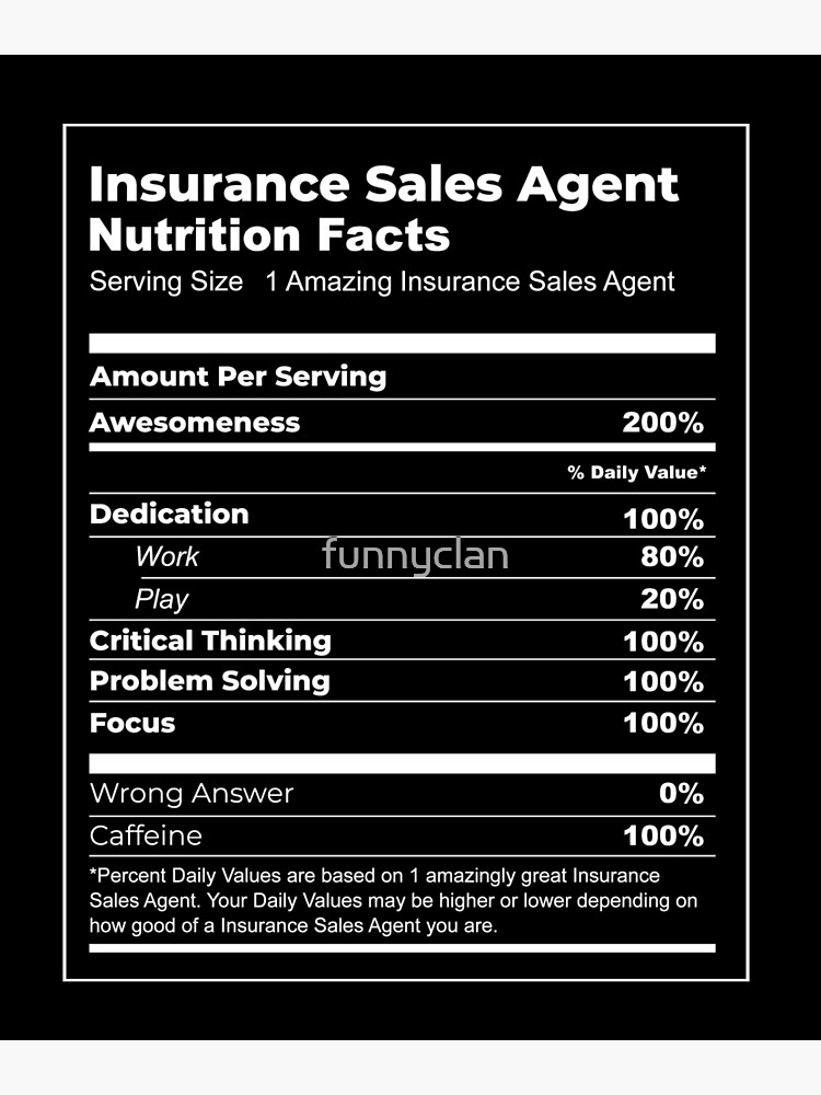 "Funny Insurance Sales Agent T-shirt (Nutrition Facts Parody Meme ...