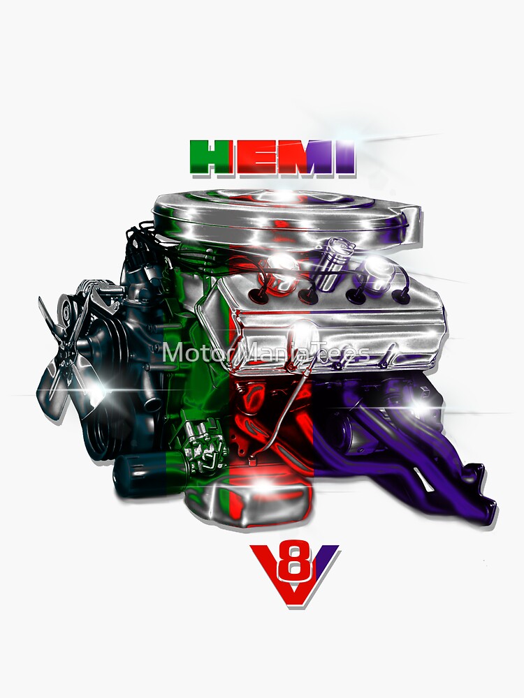 "The Hemi V8 engine design by MotorManiac" Sticker for Sale by ...