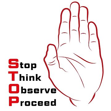 "STOP, THINK, OBSERVE, PROCEED!" Essential T-Shirt for Sale by ...