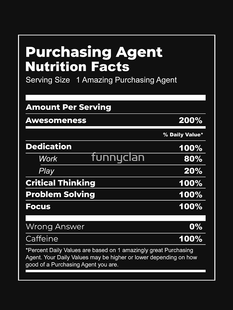 "Funny Purchasing Agent T-shirt (Nutrition Facts Parody Meme)" T-shirt ...