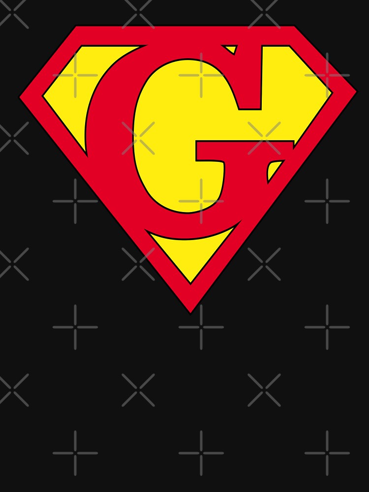 "Superhero Superheroine Letter G Shield Red Yellow (version 2)" T-shirt ...