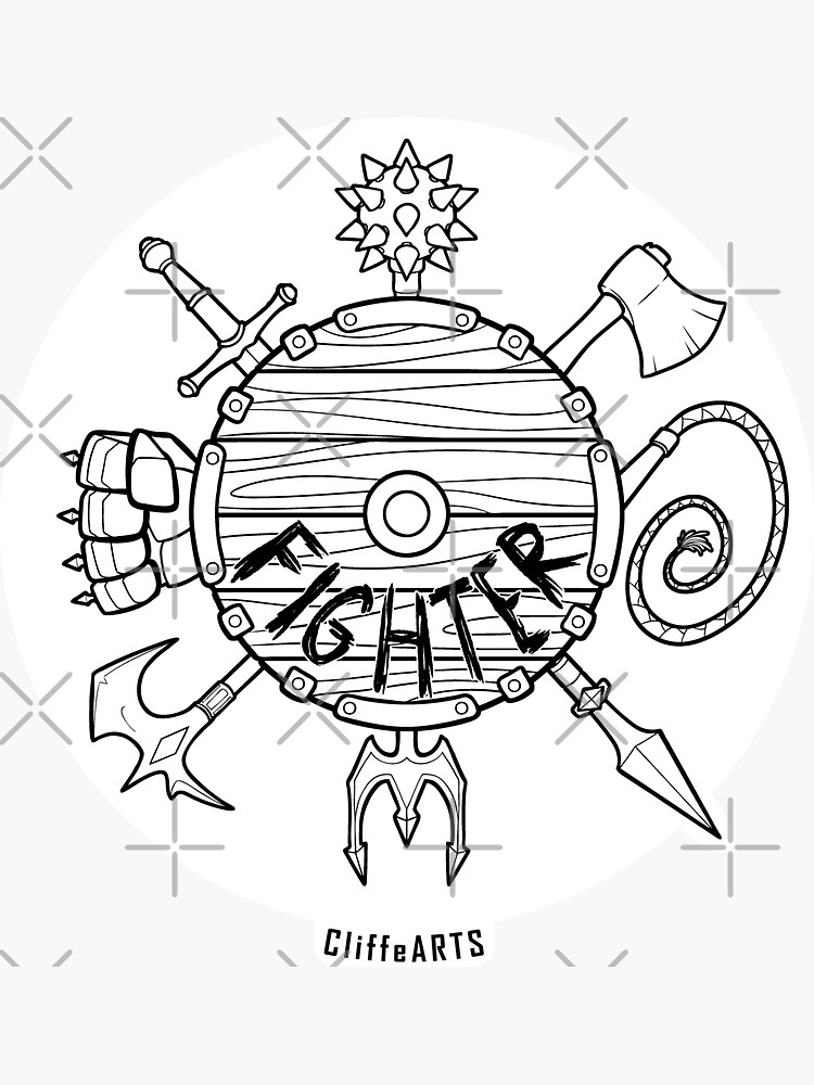 "Fighter Class - White Design" Sticker for Sale by CliffeArts | Redbubble