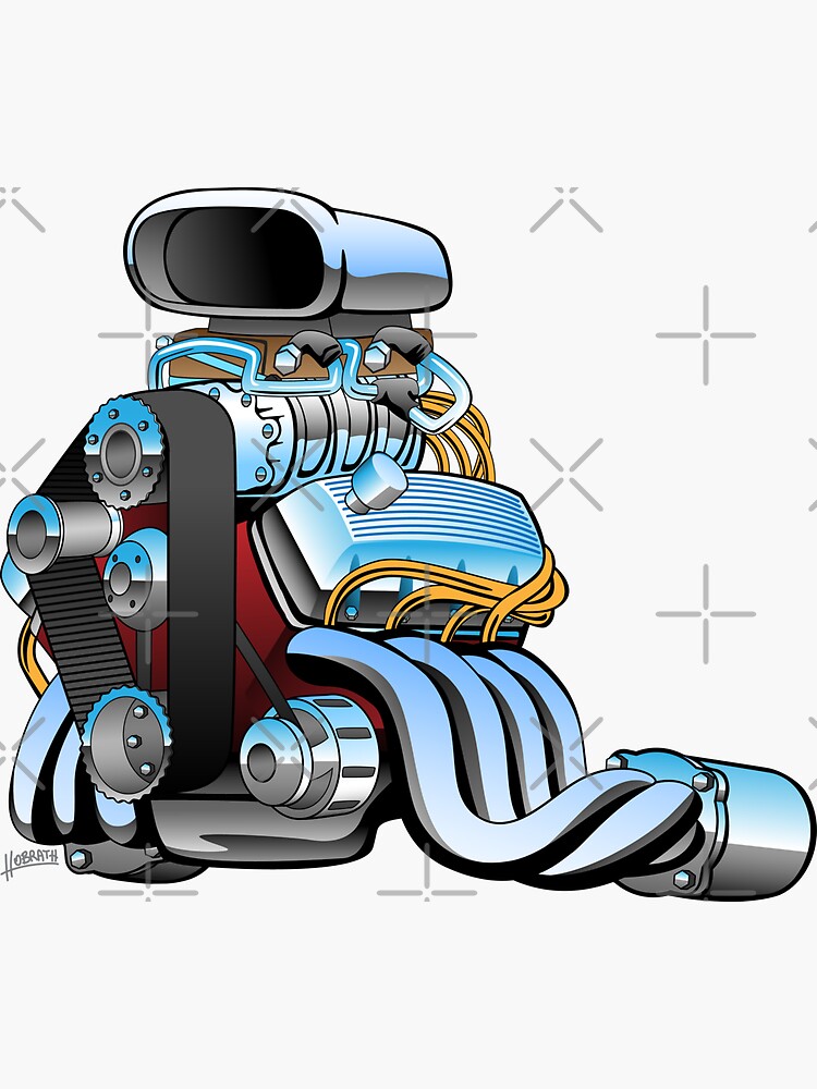 "Hot rod race car engine cartoon" Sticker by hobrath | Redbubble