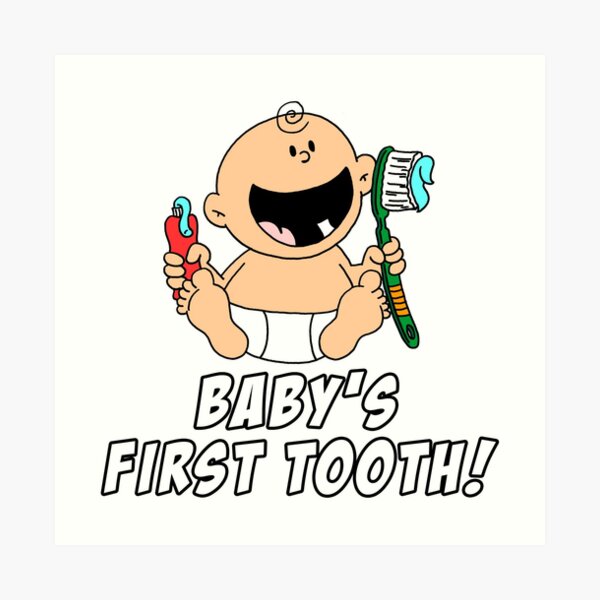 "Baby's First Tooth Funny Cartoon Baby" Art Print for Sale by ...